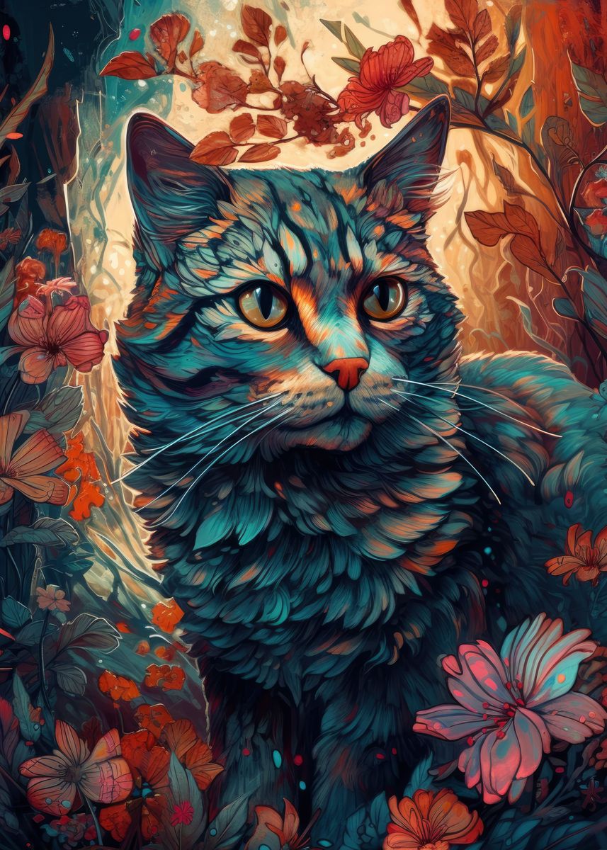 'Abstract Cat 04' Poster, picture, metal print, paint by KyzArt | Displate