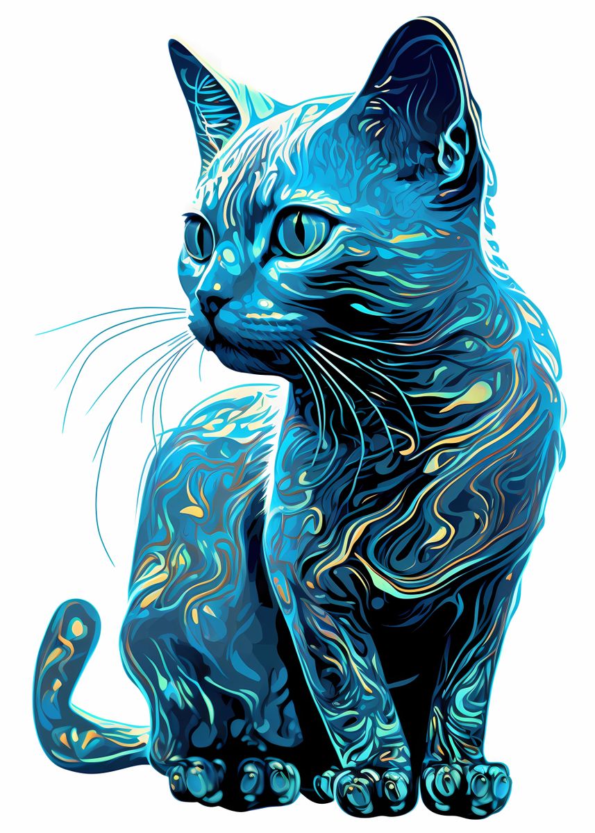'Trippy Blue Cat' Poster, picture, metal print, paint by Fisher Ramsey ...