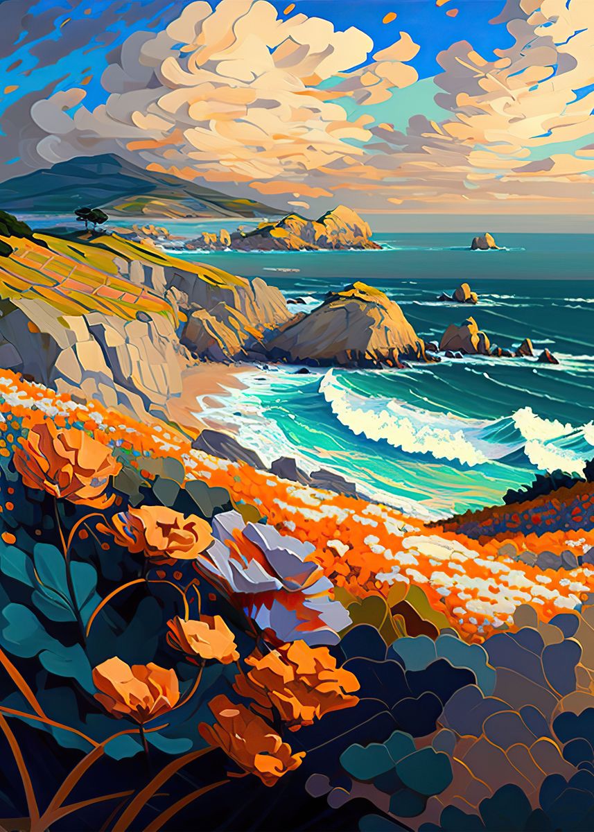 'Coastal hills landscape' Poster, picture, metal print, paint by ...