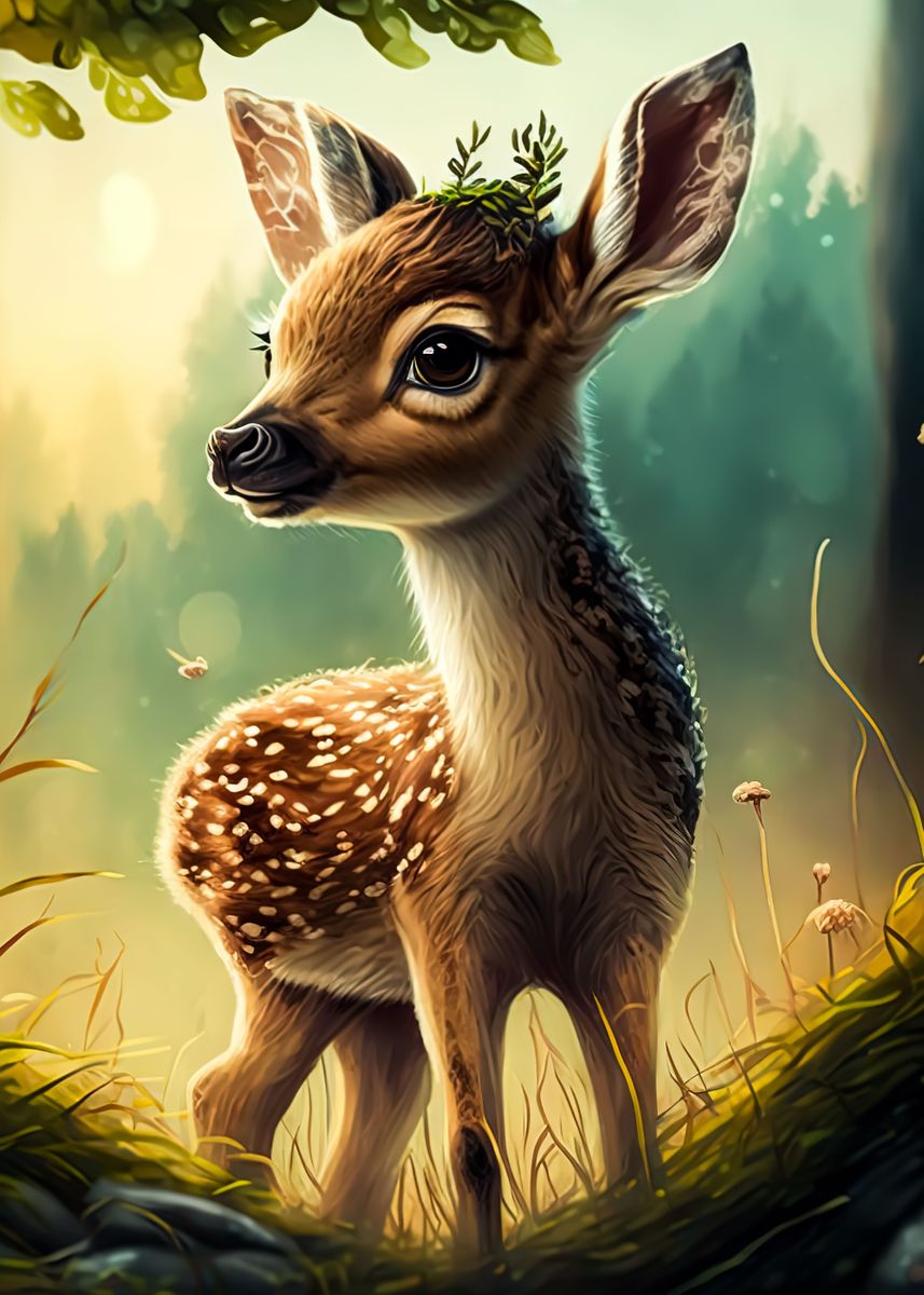 'Cute Baby Deer' Poster, picture, metal print, paint by Forest Life ...