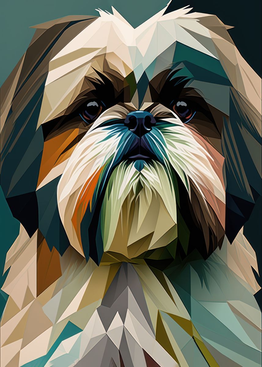 'Geometric Shih Tzu Dog ' Poster, picture, metal print, paint by Usama ...