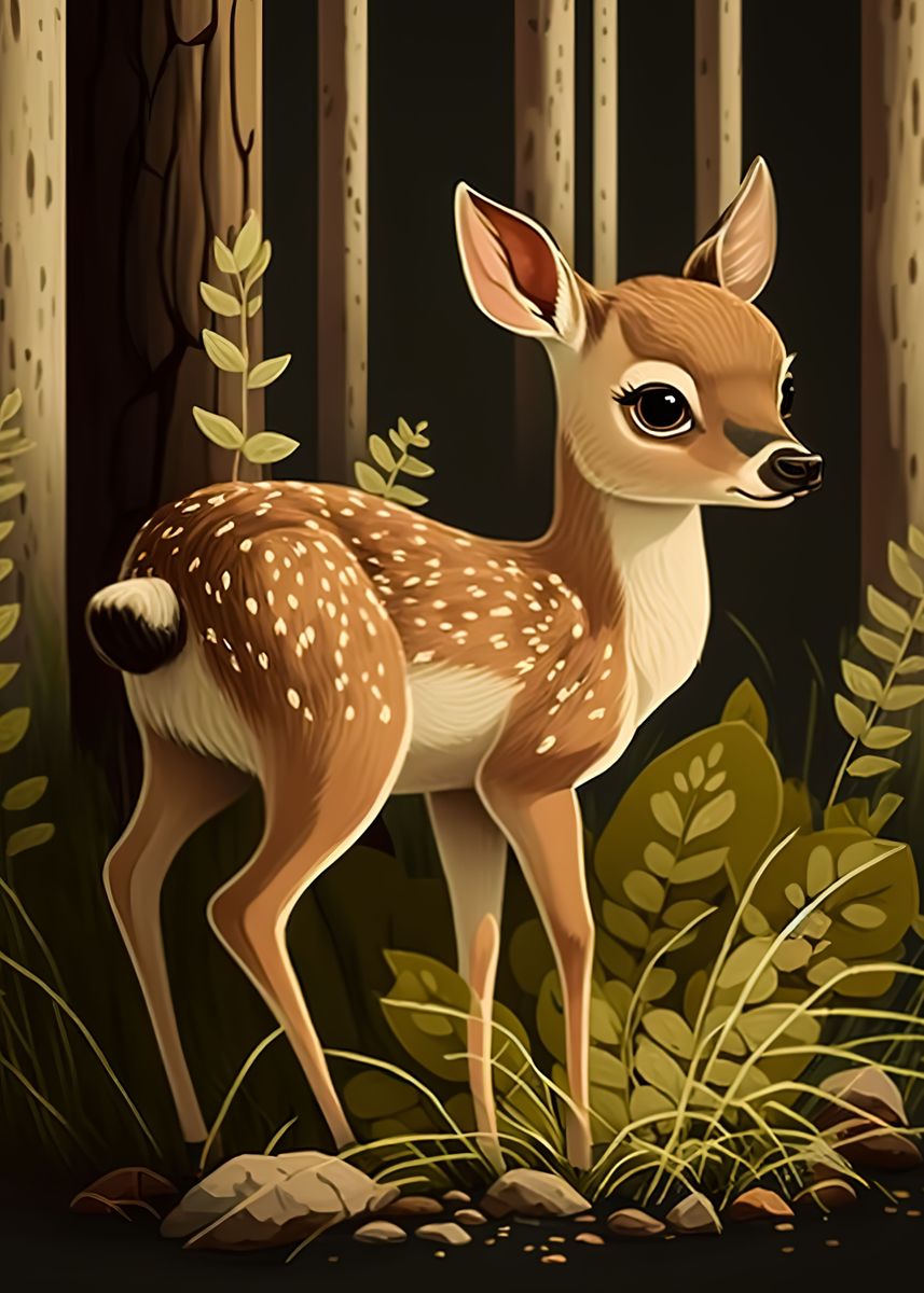'Cute Baby Deer' Poster, picture, metal print, paint by Forest Life ...