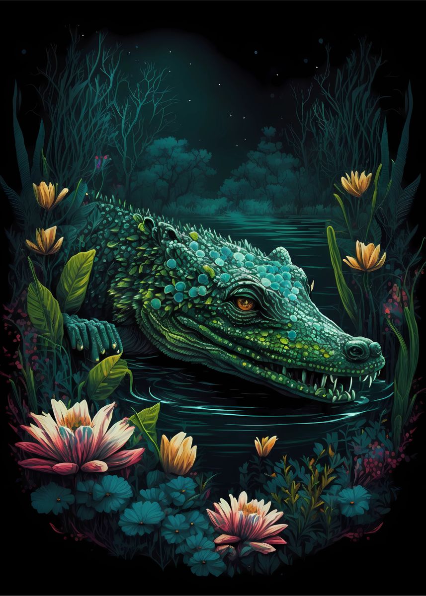 'Crocodile' Poster, picture, metal print, paint by Leah Decor | Displate