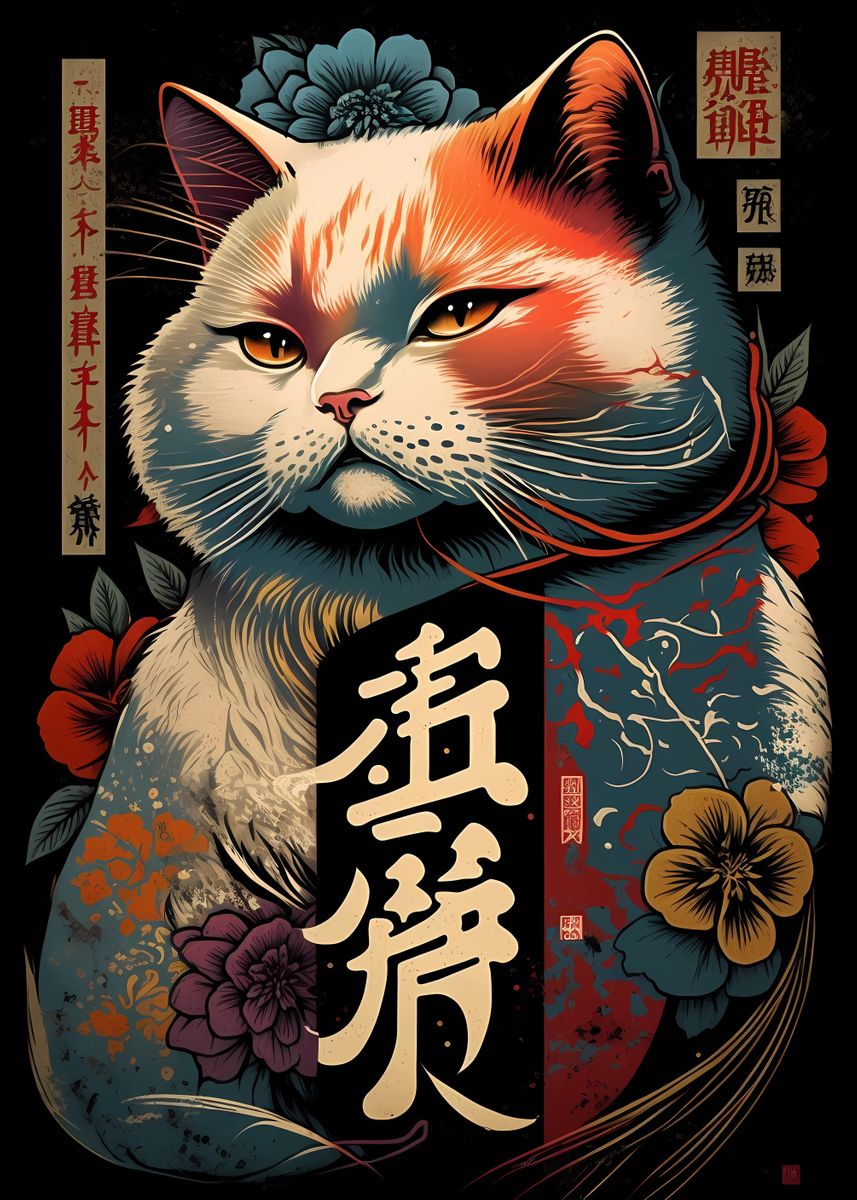 'Japanese Cat' Poster, picture, metal print, paint by Fisher Ramsey ...