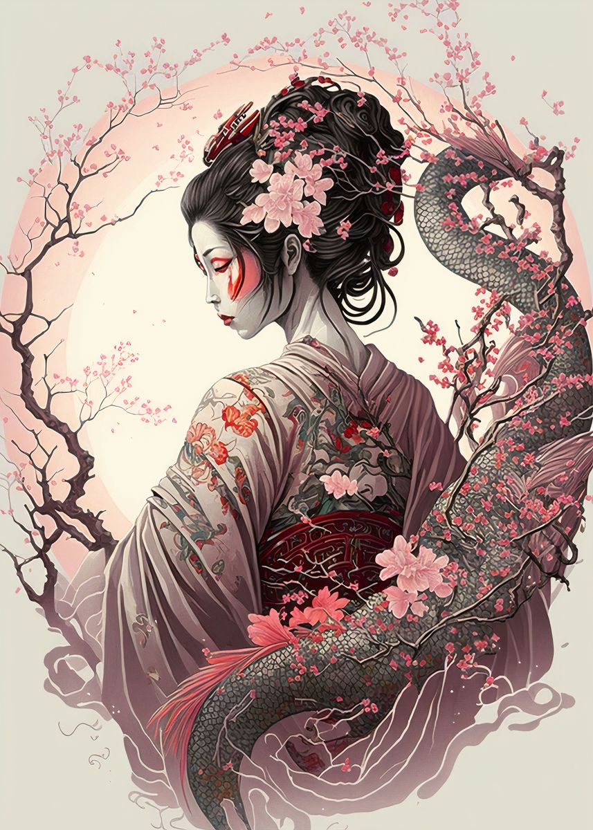 'Geisha Snake' Poster, picture, metal print, paint by Graphic Japanese ...