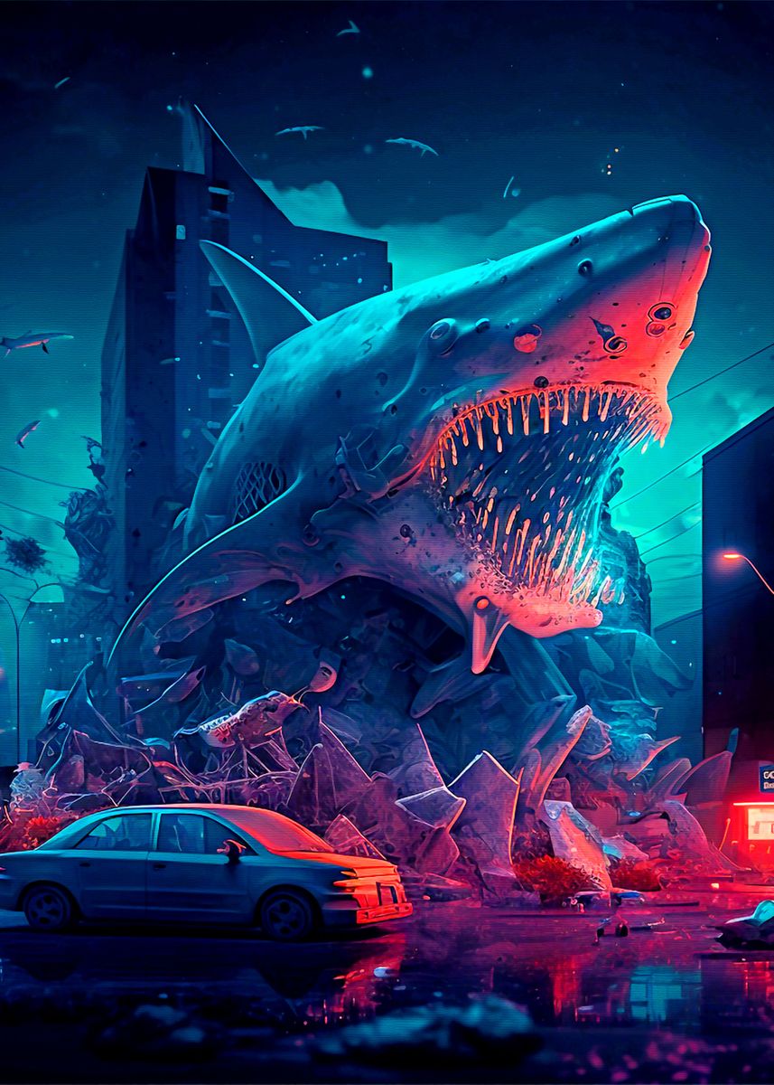 'Shark' Poster, picture, metal print, paint by bds land | Displate