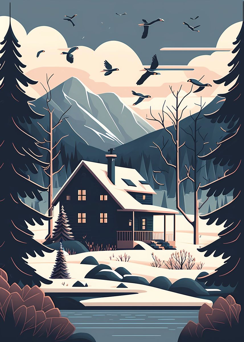 'Winter Cabin ' Poster, picture, metal print, paint by Epsilite | Displate