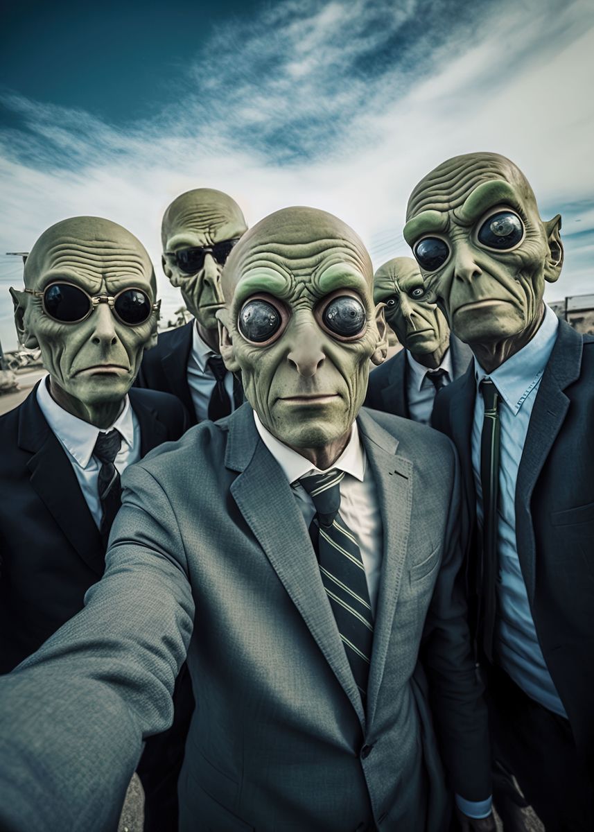 'Aliens In Suits Selfie' Poster, picture, metal print, paint by ...