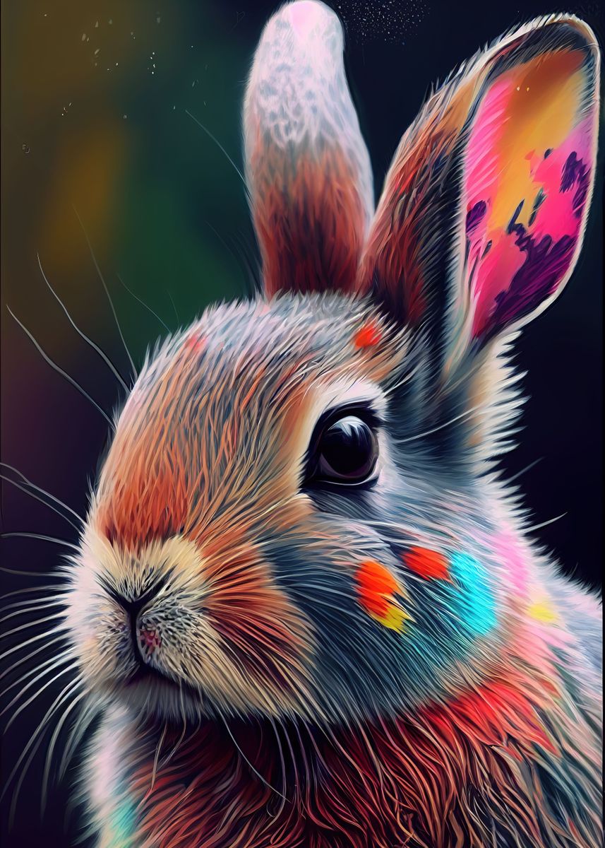 'Colorful Rabbit Animals' Poster, picture, metal print, paint by ...