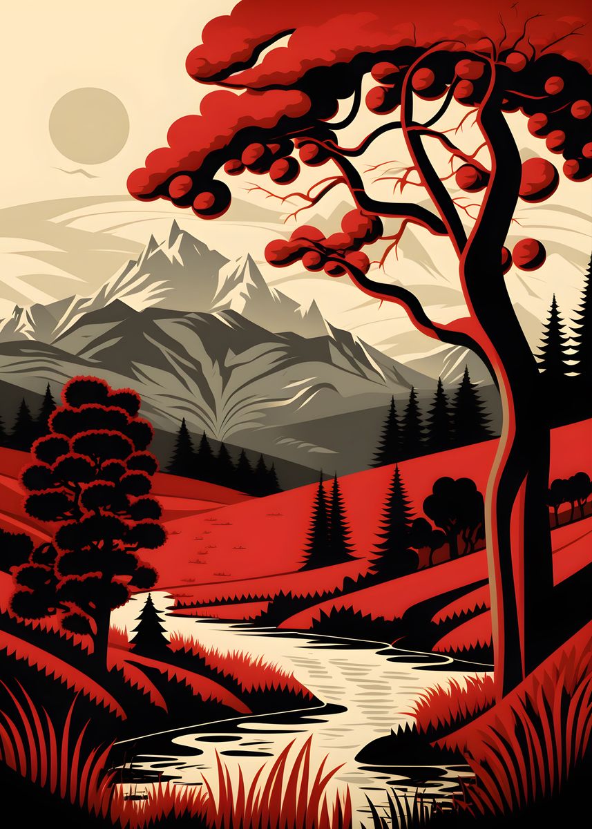 'Awesome Landscape Vintage' Poster, picture, metal print, paint by V ...