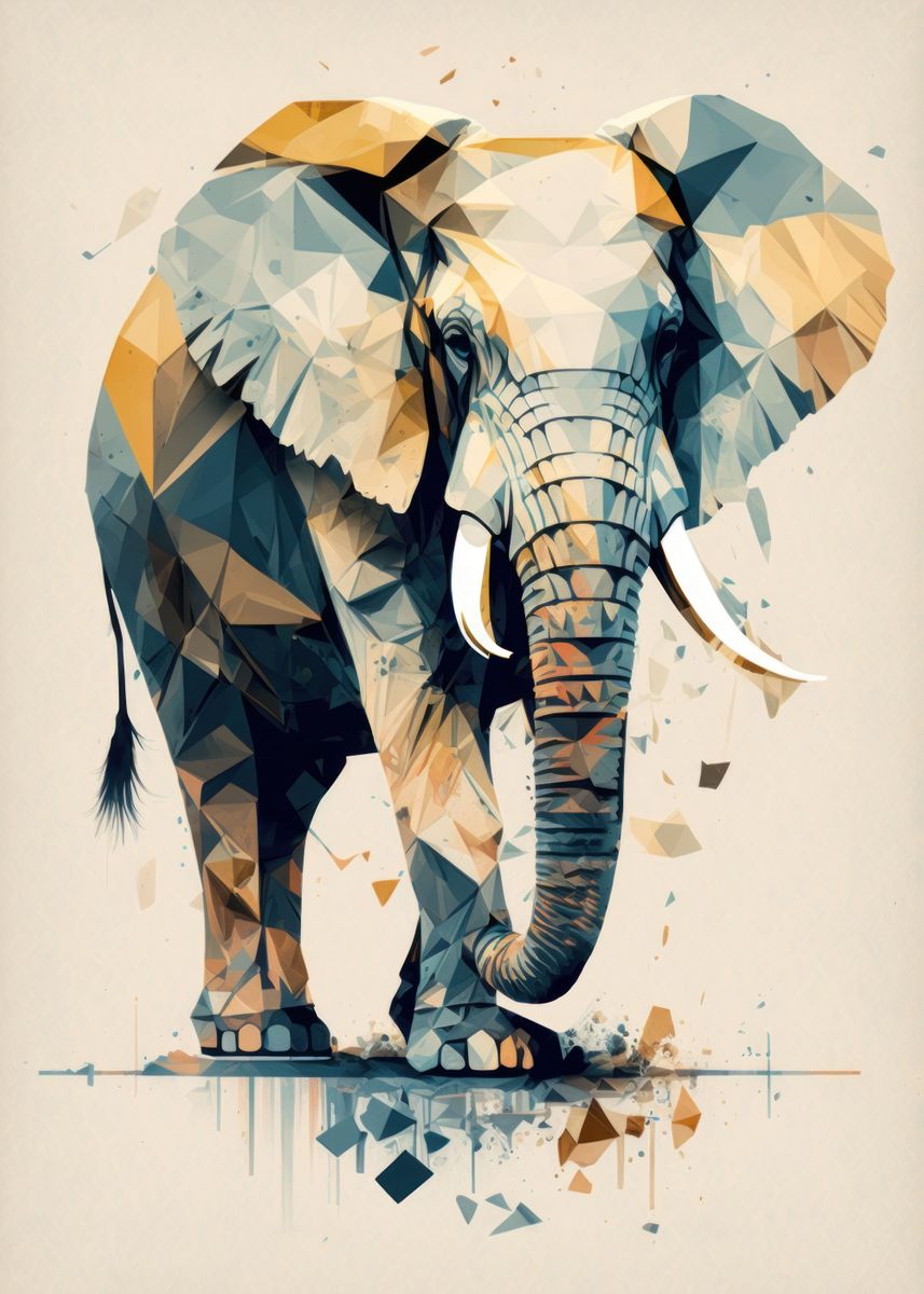 'Geometric elephant ' Poster, picture, metal print, paint by Usama ...