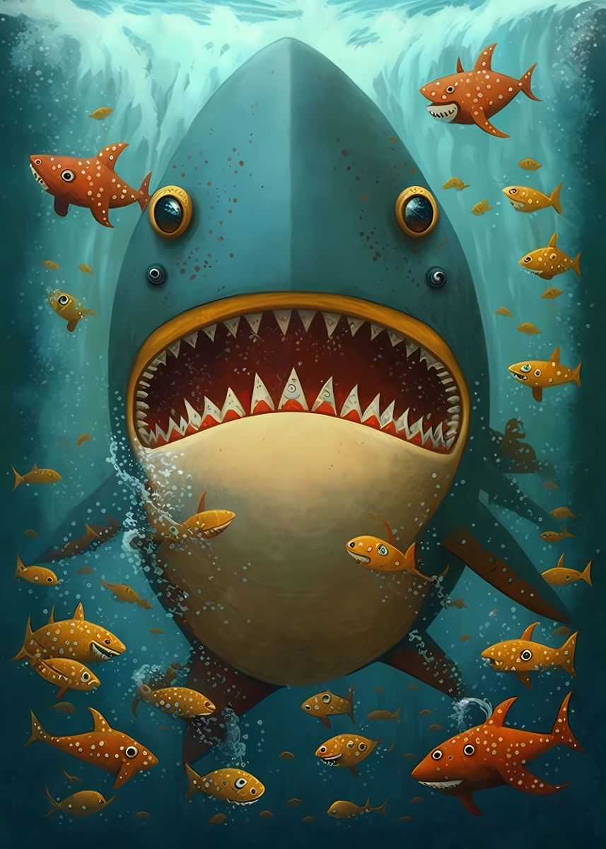 'Whimsy Ocean Shark' Poster, picture, metal print, paint by Jasper ...