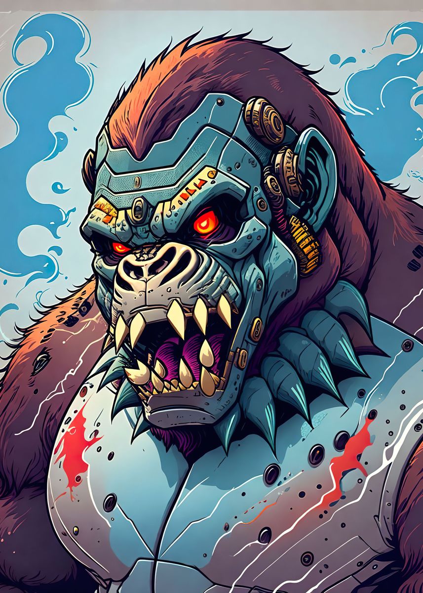 'Blue Cyborg Ape' Poster, picture, metal print, paint by DervlexArt ...