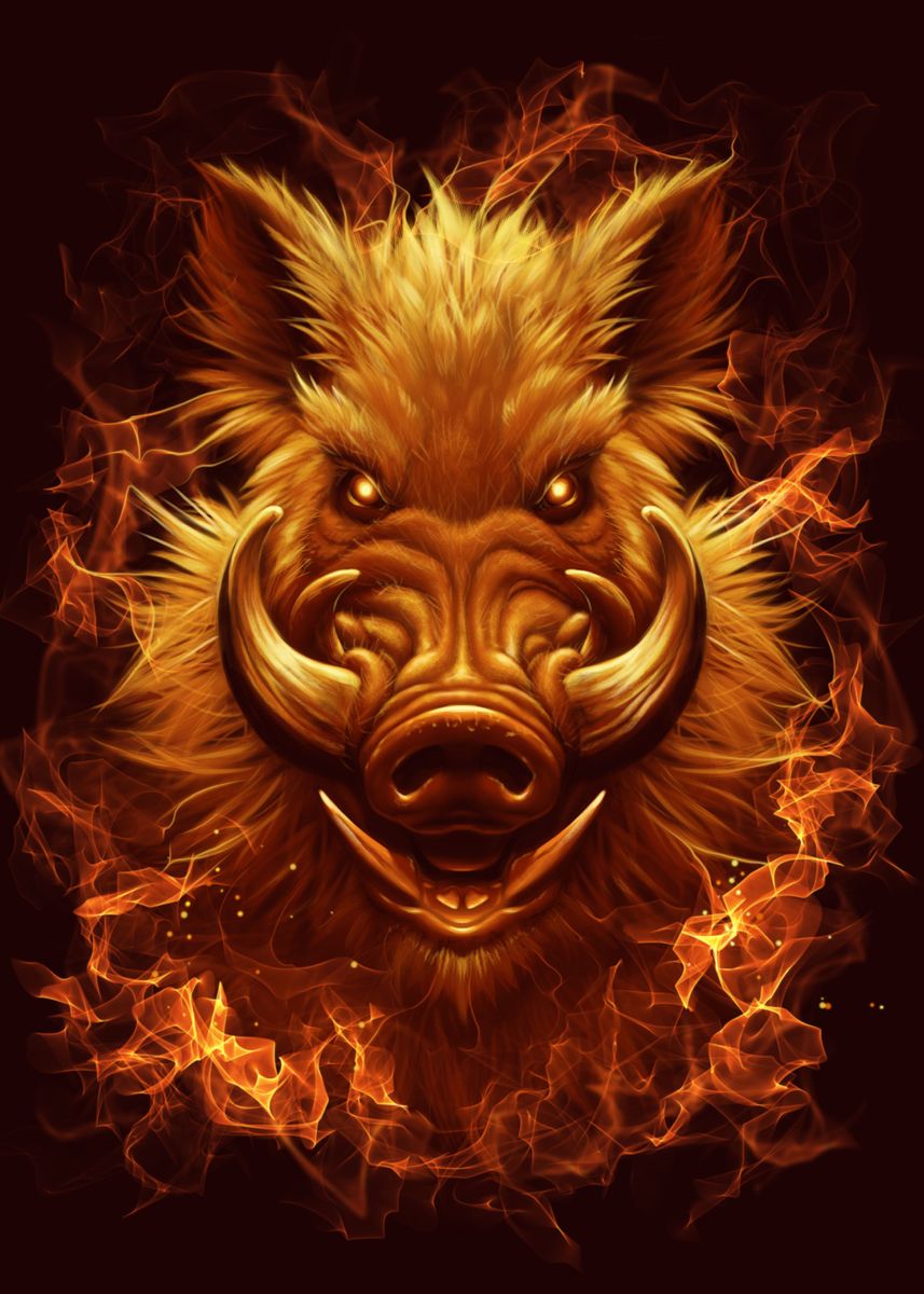 'Feral pig Fire' Poster, picture, metal print, paint by Bailey DHeath ...