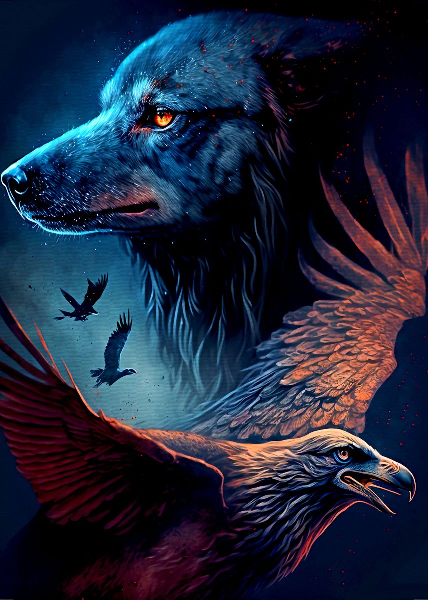 'Wolf and Eagle' Poster, picture, metal print, paint by Tiker Arts ...