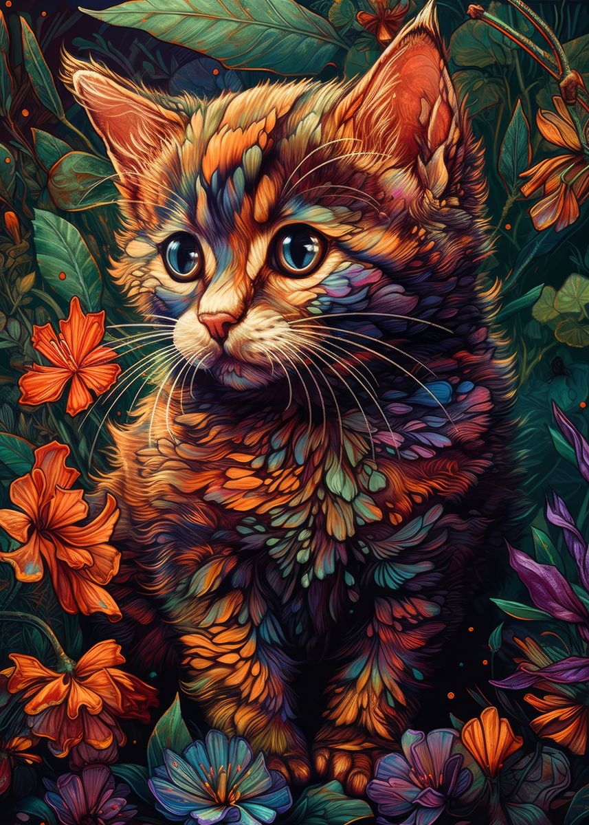 'Abstract Cat 05' Poster, picture, metal print, paint by KyzArt | Displate