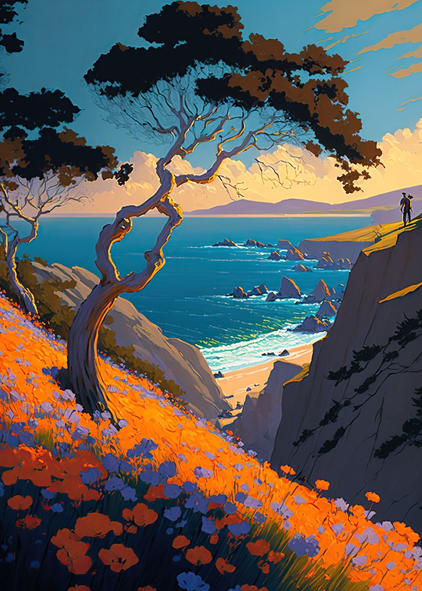 'Coastal hills landscape' Poster, picture, metal print, paint by ...