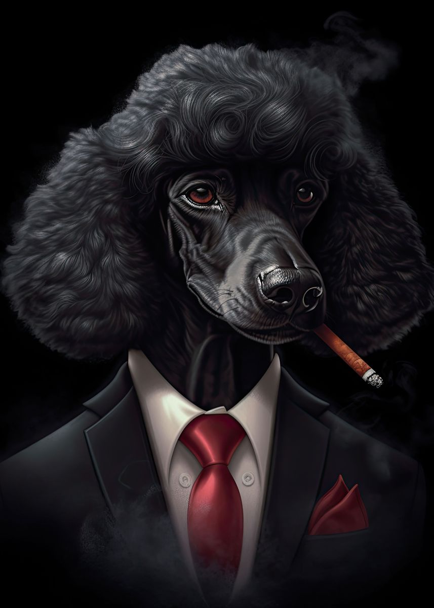 'Black Poodle Gangster Suit' Poster, picture, metal print, paint by ...