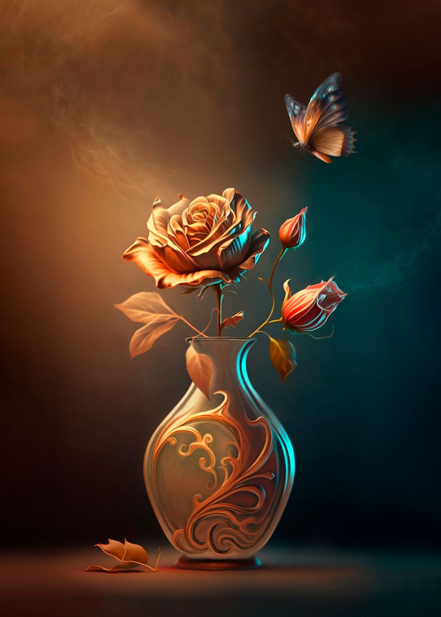 'Beautiful golden roses ' Poster, picture, metal print, paint by Jarno ...