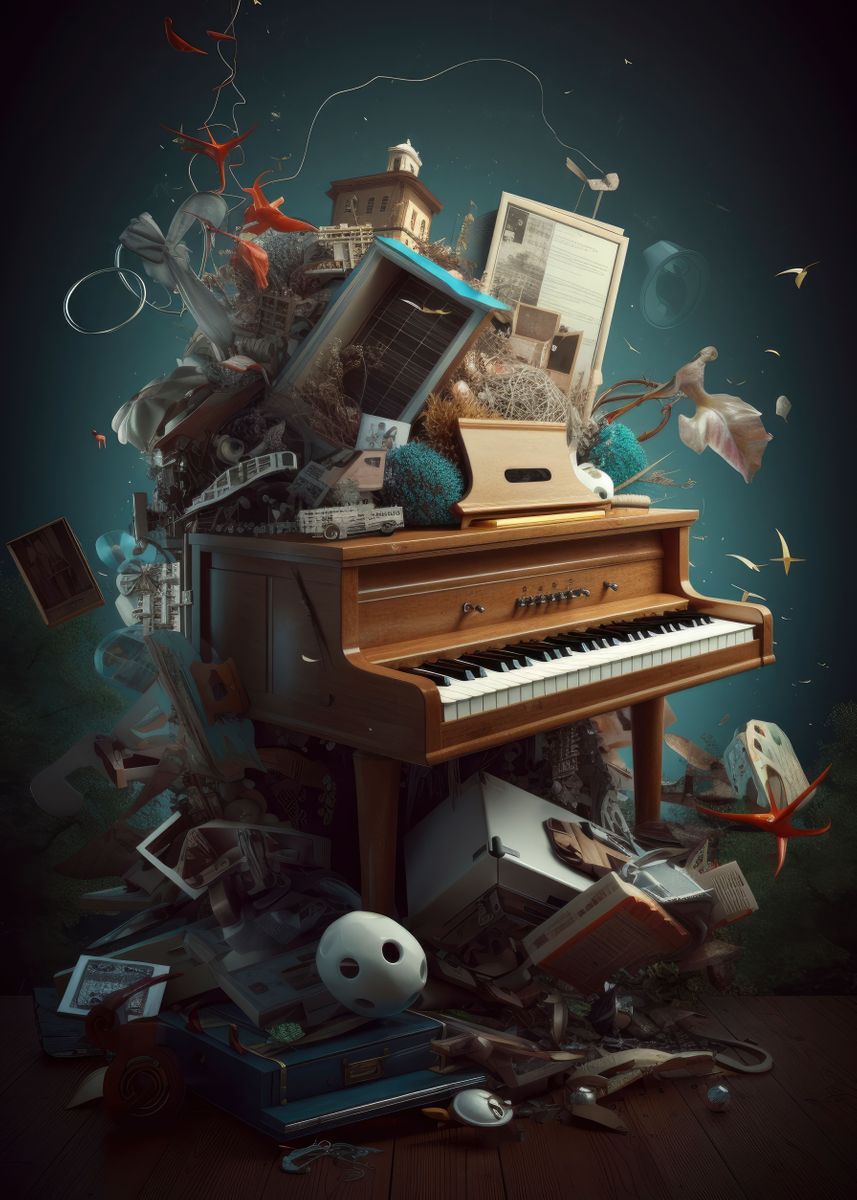 'Piano music surrealism' Poster, picture, metal print, paint by Steven ...