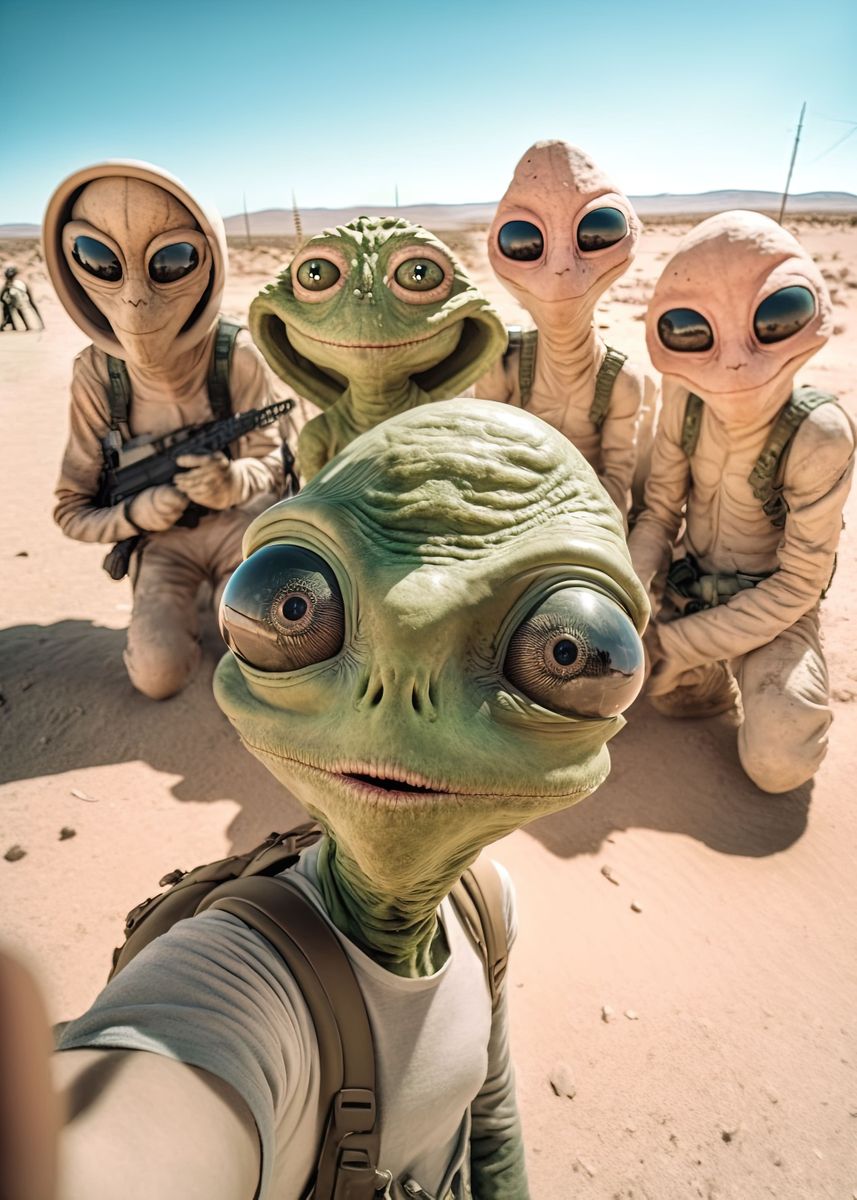 'Military Aliens Selfie' Poster, picture, metal print, paint by ...