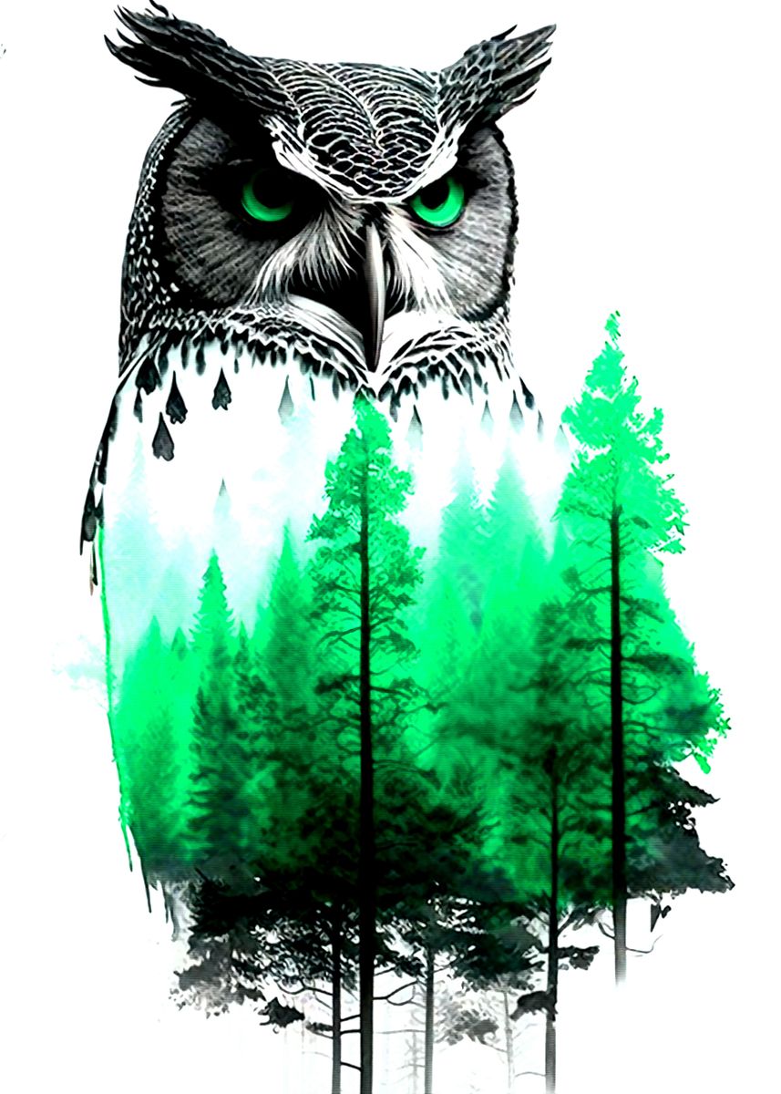 'Owl' Poster, picture, metal print, paint by Lee Jani | Displate