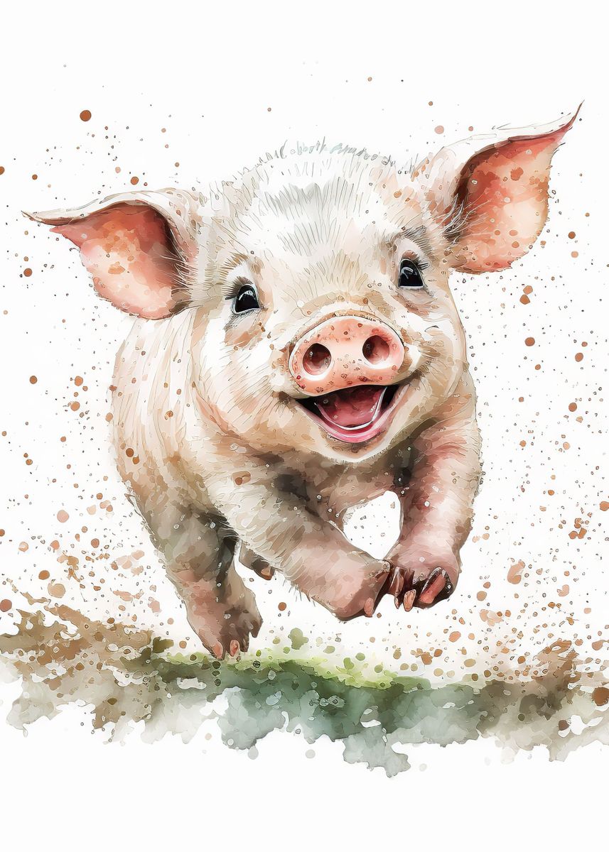 'Watercolor pig baby' Poster, picture, metal print, paint by Desiree ...
