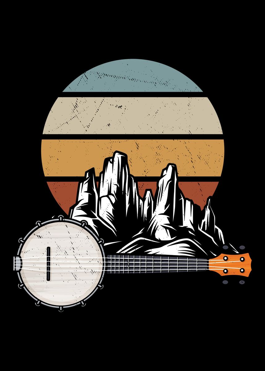 'Retro Banjo Mountain' Poster, picture, metal print, paint by ...