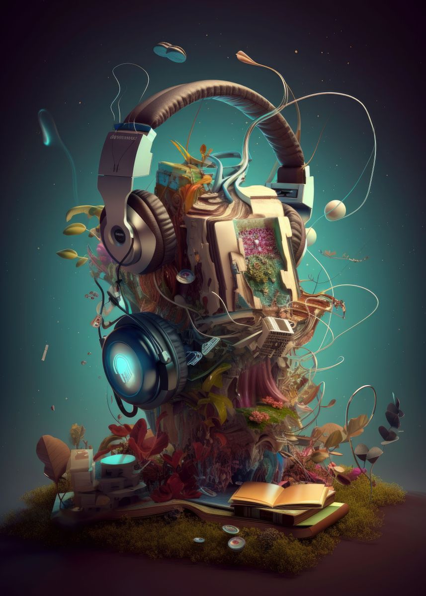 'Headphone Music 3D' Poster, picture, metal print, paint by Steven ...