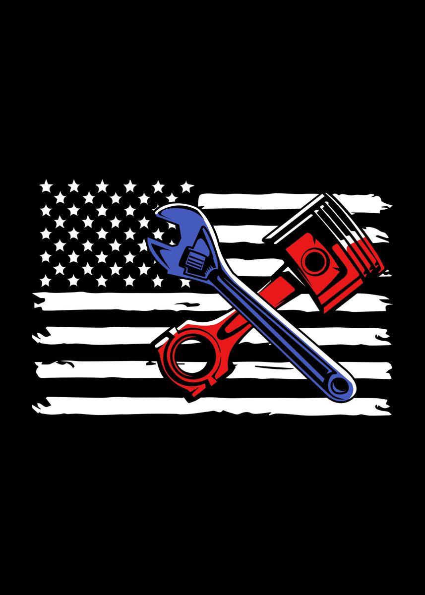 'Car Guy US Flag' Poster, picture, metal print, paint by FunnyGifts ...
