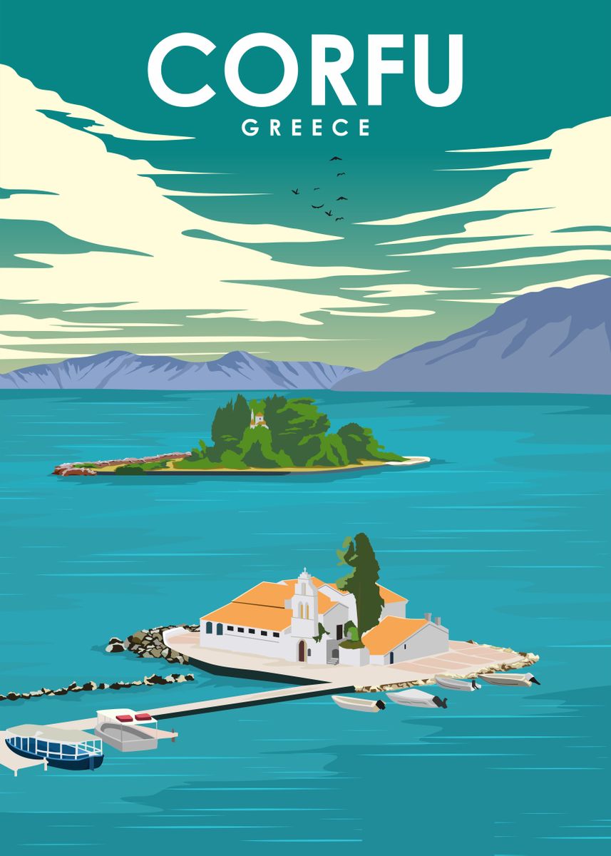 'Corfu Greece Travel Poster' Poster, picture, metal print, paint by ...