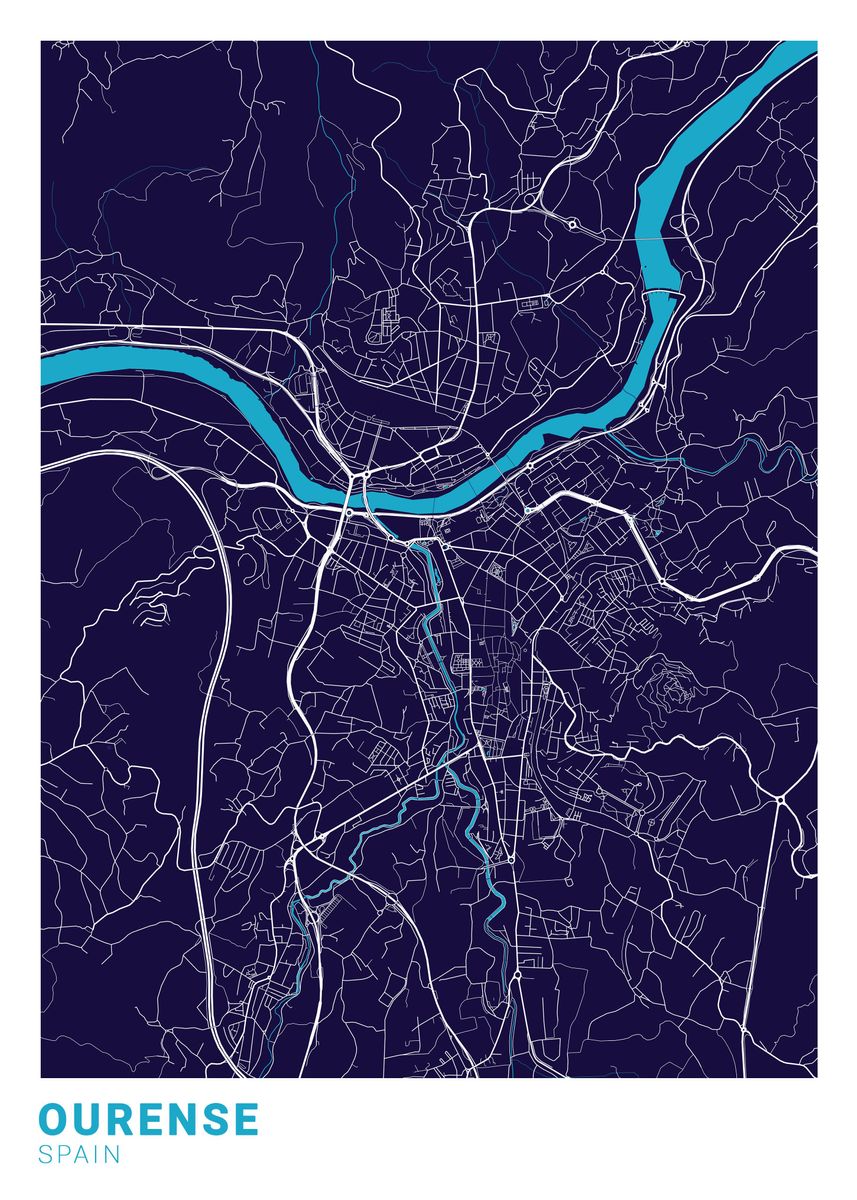 'Ourense City Map' Poster, picture, metal print, paint by Trulaf Design ...