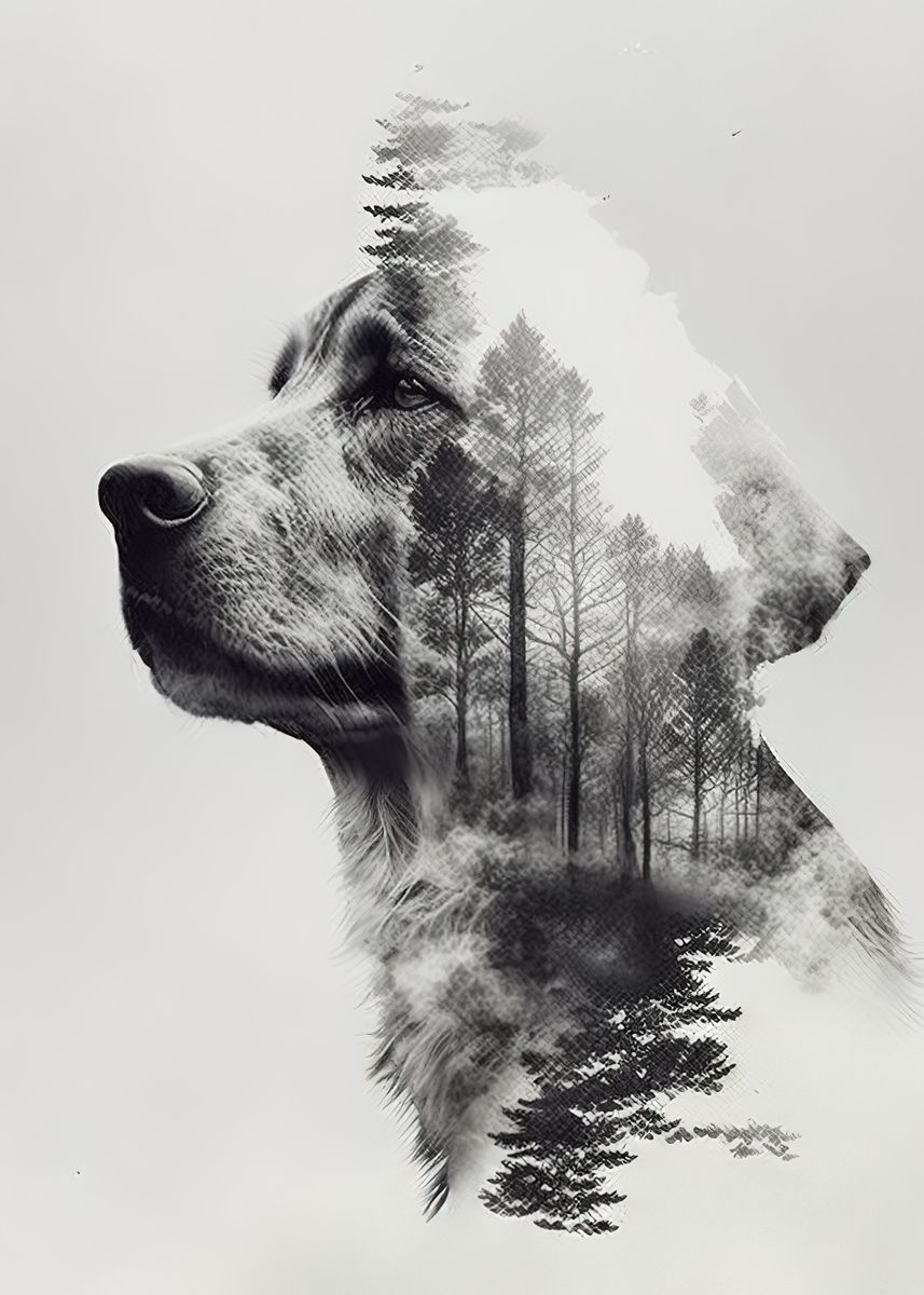 'double exposure of a dog' Poster, picture, metal print, paint by Chloe ...