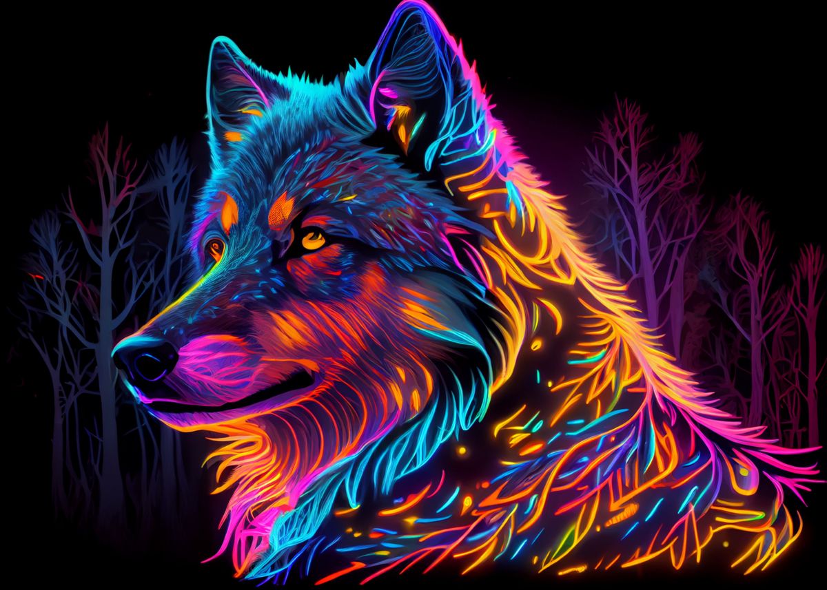 'Colorful wolf' Poster by Below Horizon | Displate