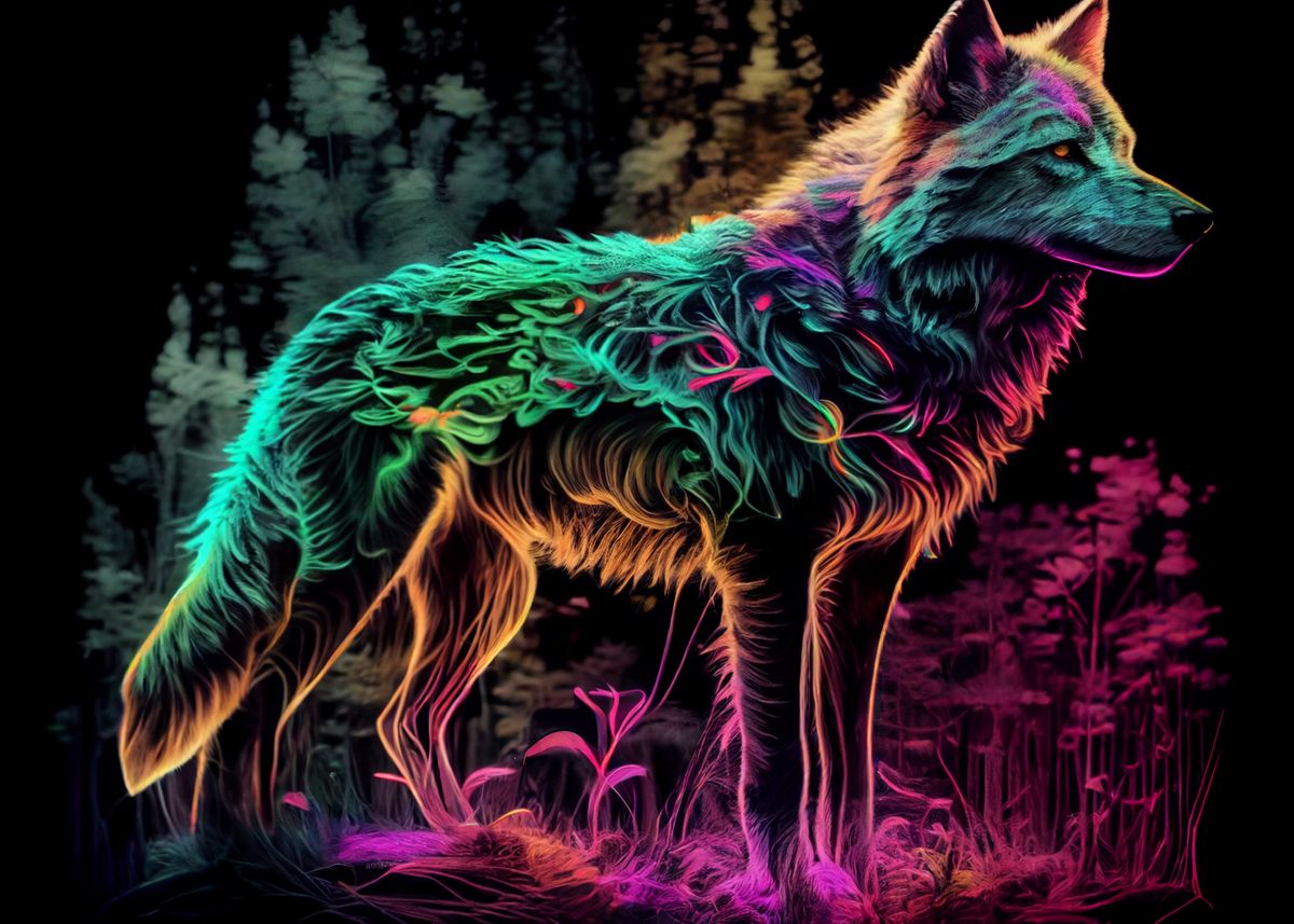 'Colorful wolf' Poster by Below Horizon | Displate