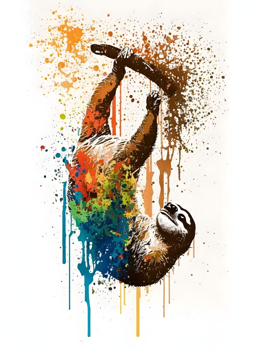 'Cute Sloth' Poster, picture, metal print, paint by Elz art | Displate