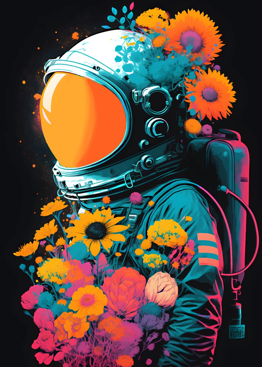 'floral astronaut pop art' Poster, picture, metal print, paint by ...