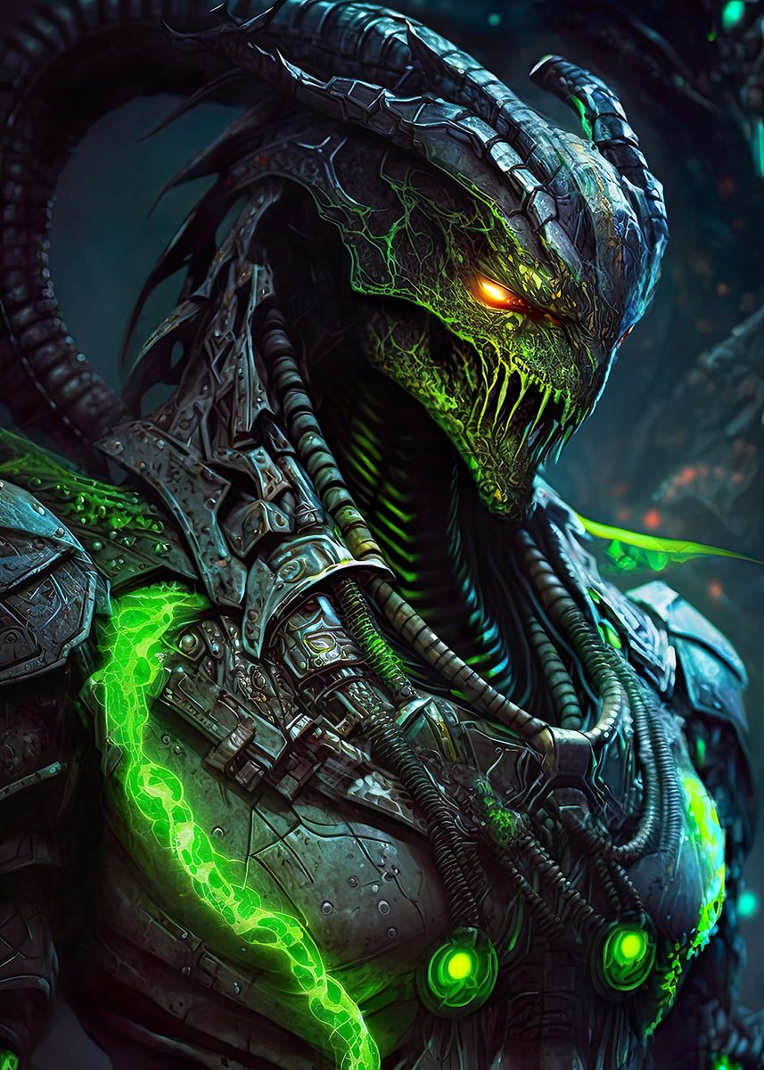 'Green Alien Warrior' Poster, picture, metal print, paint by ...