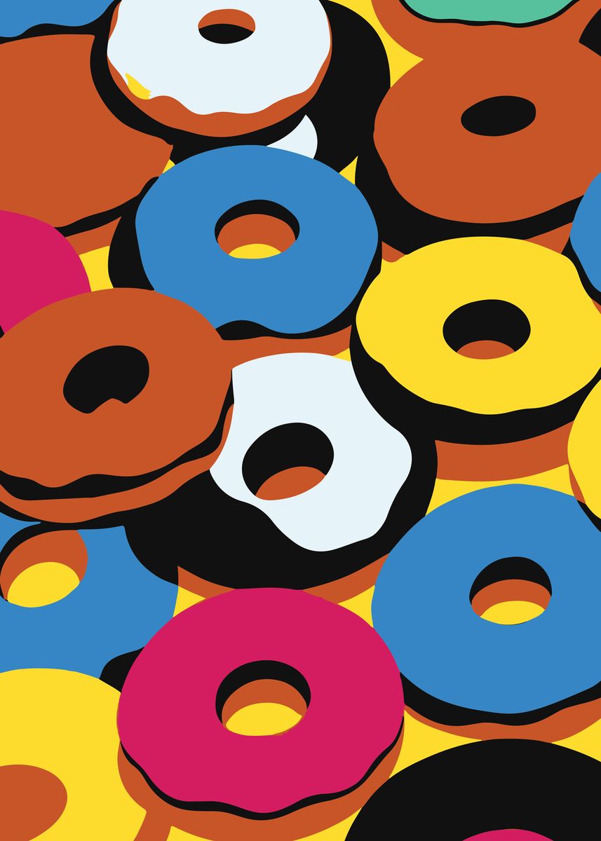 'Colorful Pop Art Donuts' Poster, picture, metal print, paint by ...