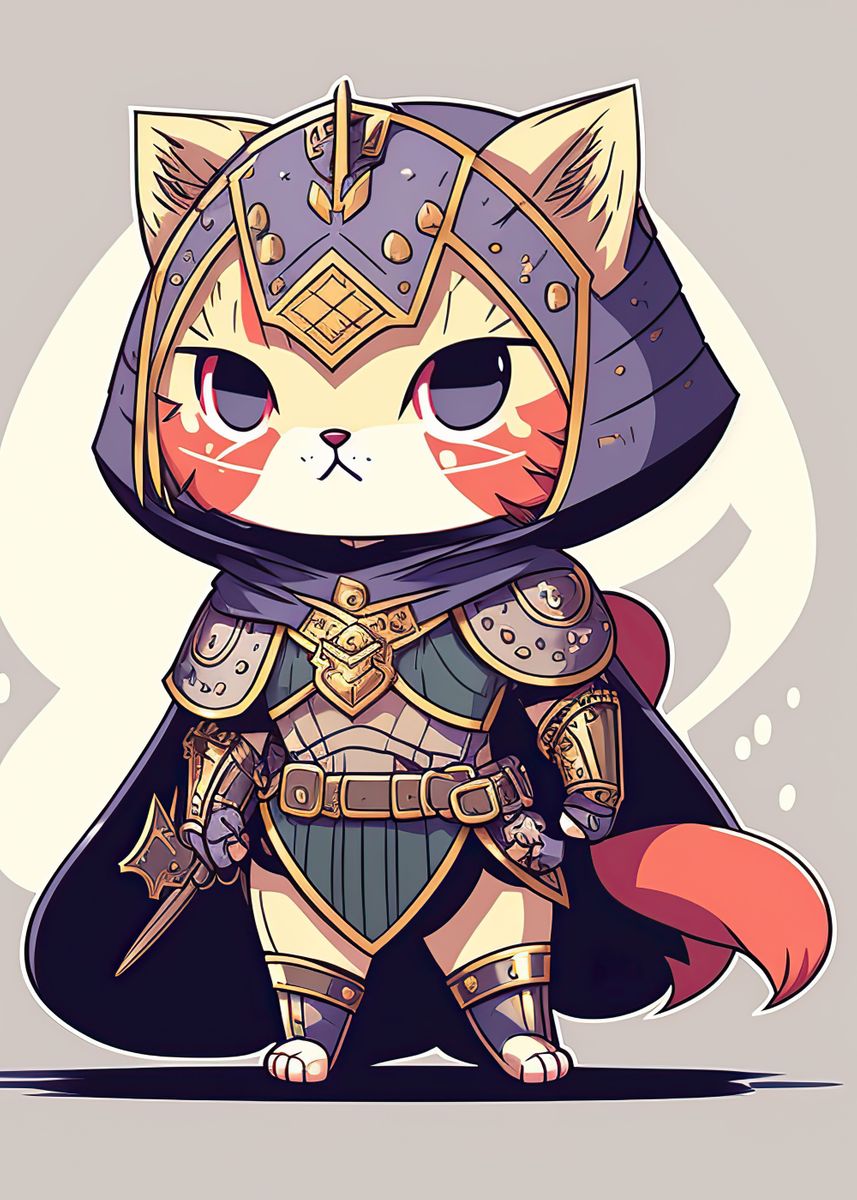 'Cat Warrior Chibi' Poster, picture, metal print, paint by Elly Rodgers ...