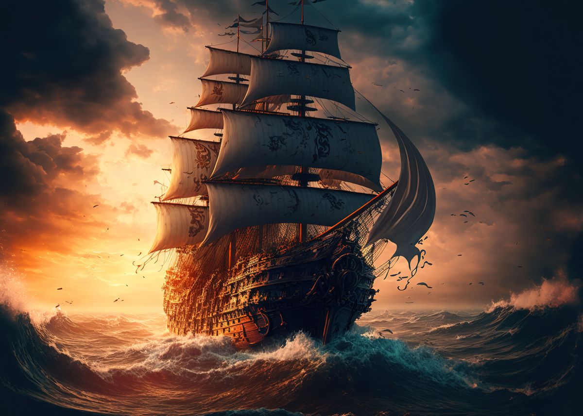 'pirate ship' Poster by newton russell | Displate