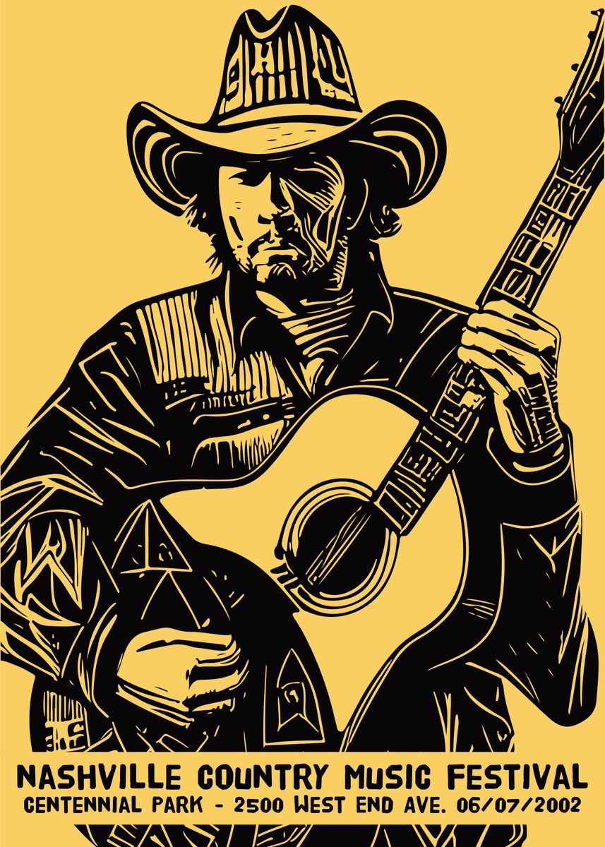'Country Music Linocut Art' Poster by BluePinkPanther | Displate