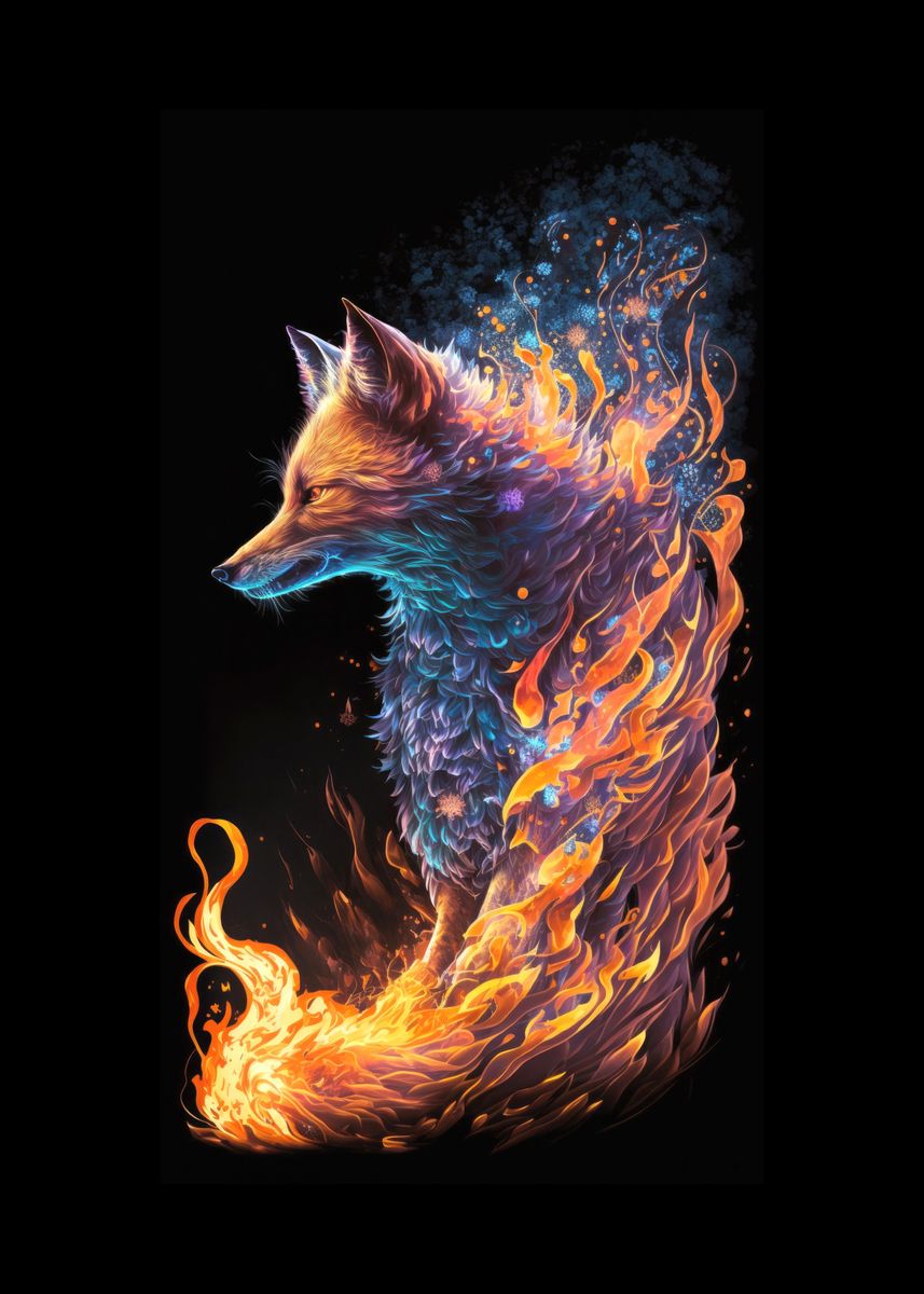 'Fox with Fire' Poster by P U F F Y | Displate