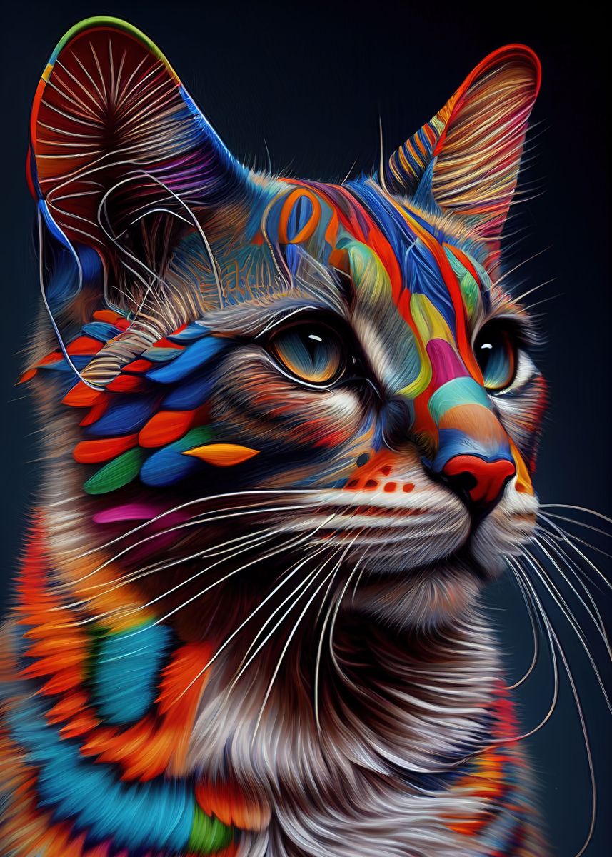'Colorful Cat Cute Feline' Poster, picture, metal print, paint by ...