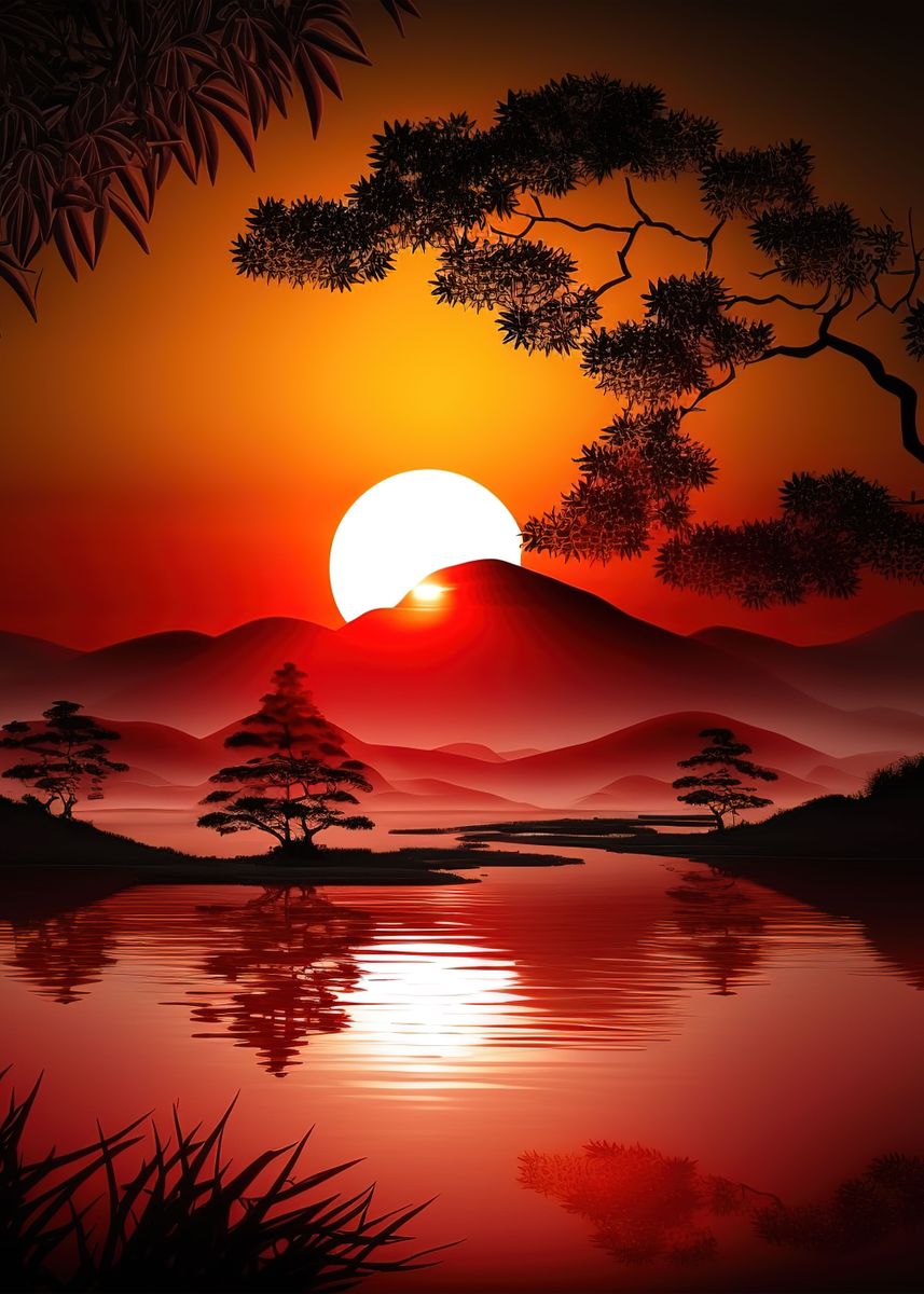 'Beautiful Japan Sunset' Poster, picture, metal print, paint by Anime ...