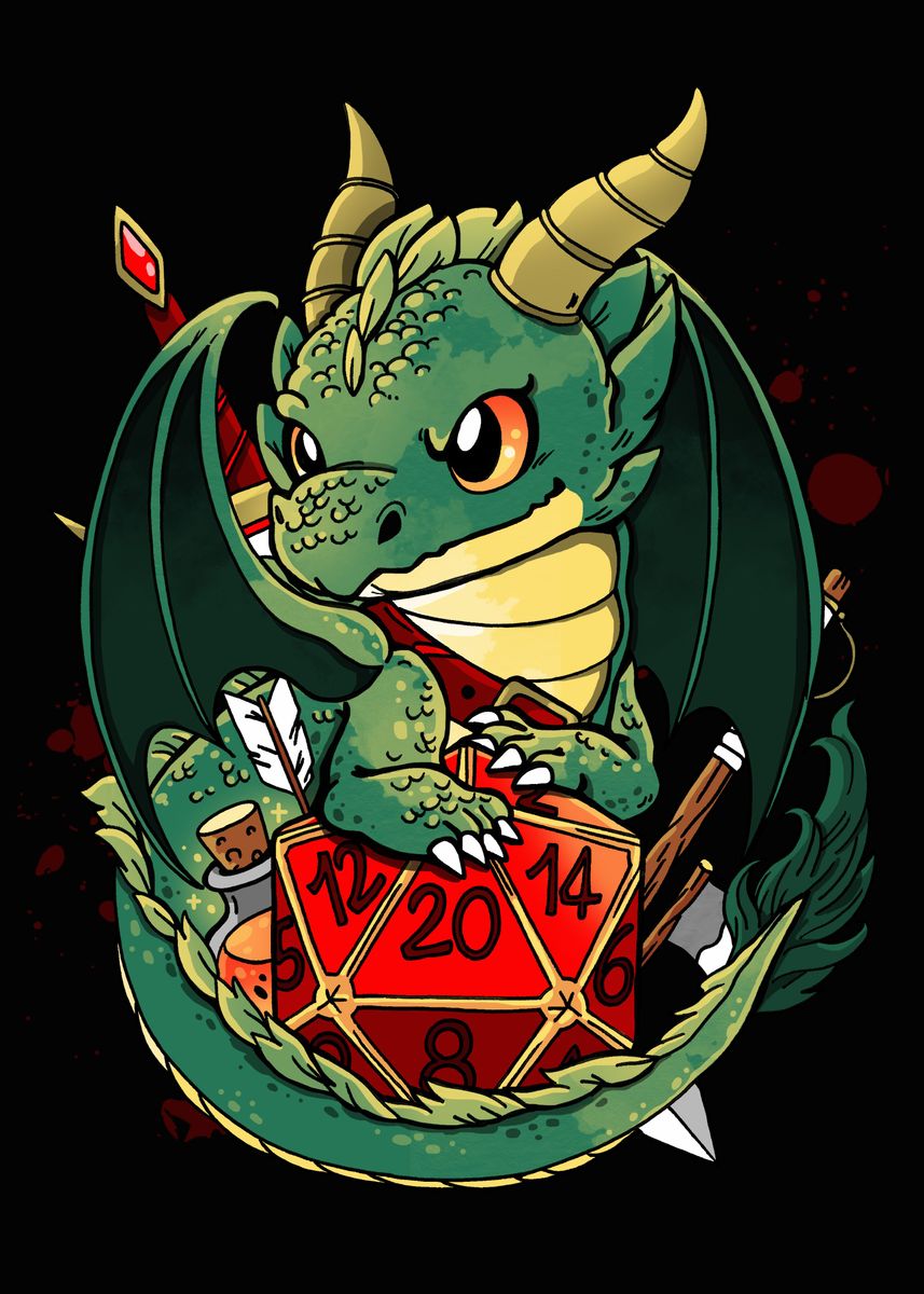 'Dragon Role Dice' Poster, picture, metal print, paint by Valentina ...