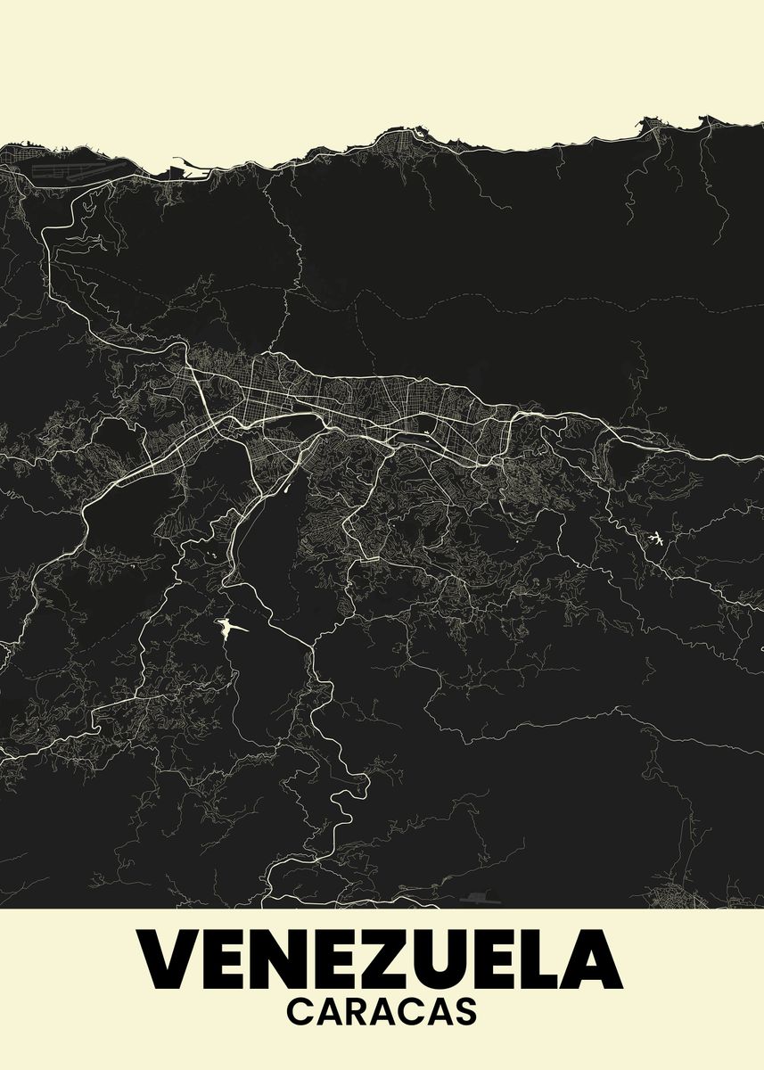 'Caracas Map' Poster, picture, metal print, paint by Taffy | Displate