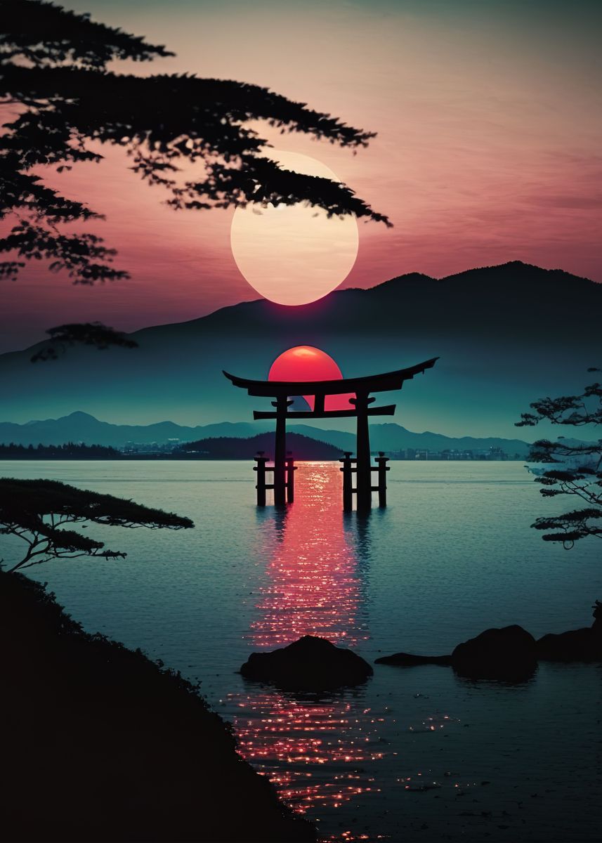'Beautiful Japan Sunset ' Poster, picture, metal print, paint by Anime ...