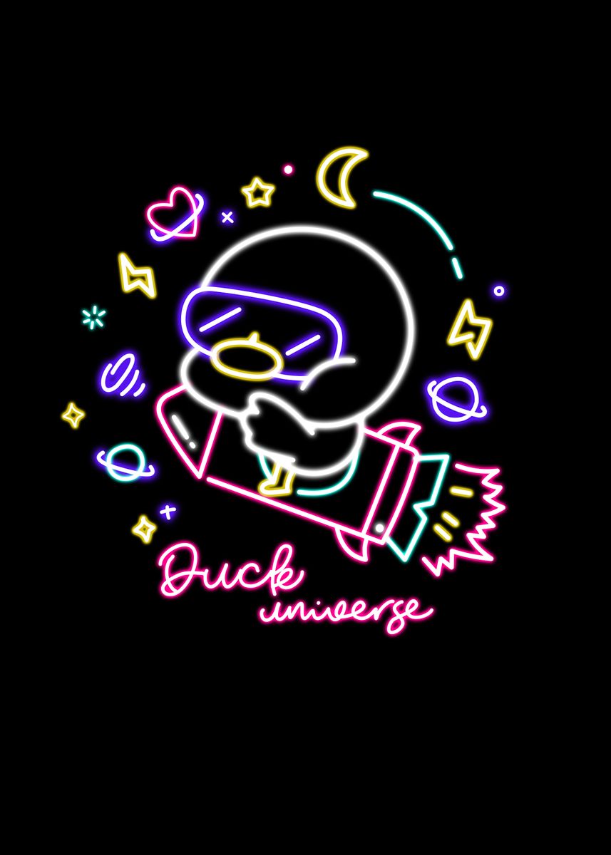 'Neon Duck' Poster, picture, metal print, paint by Haresatya | Displate