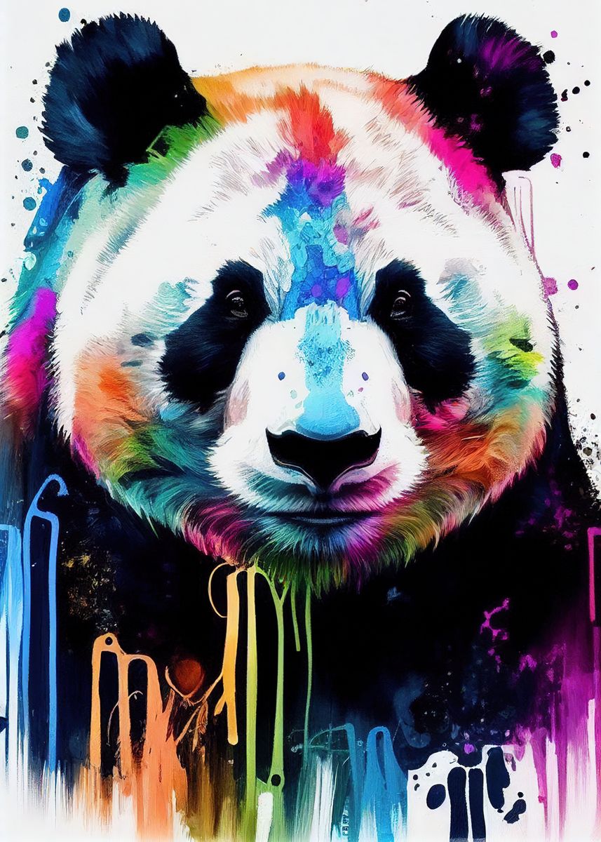 'Colorful Panda Animals' Poster, picture, metal print, paint by ...